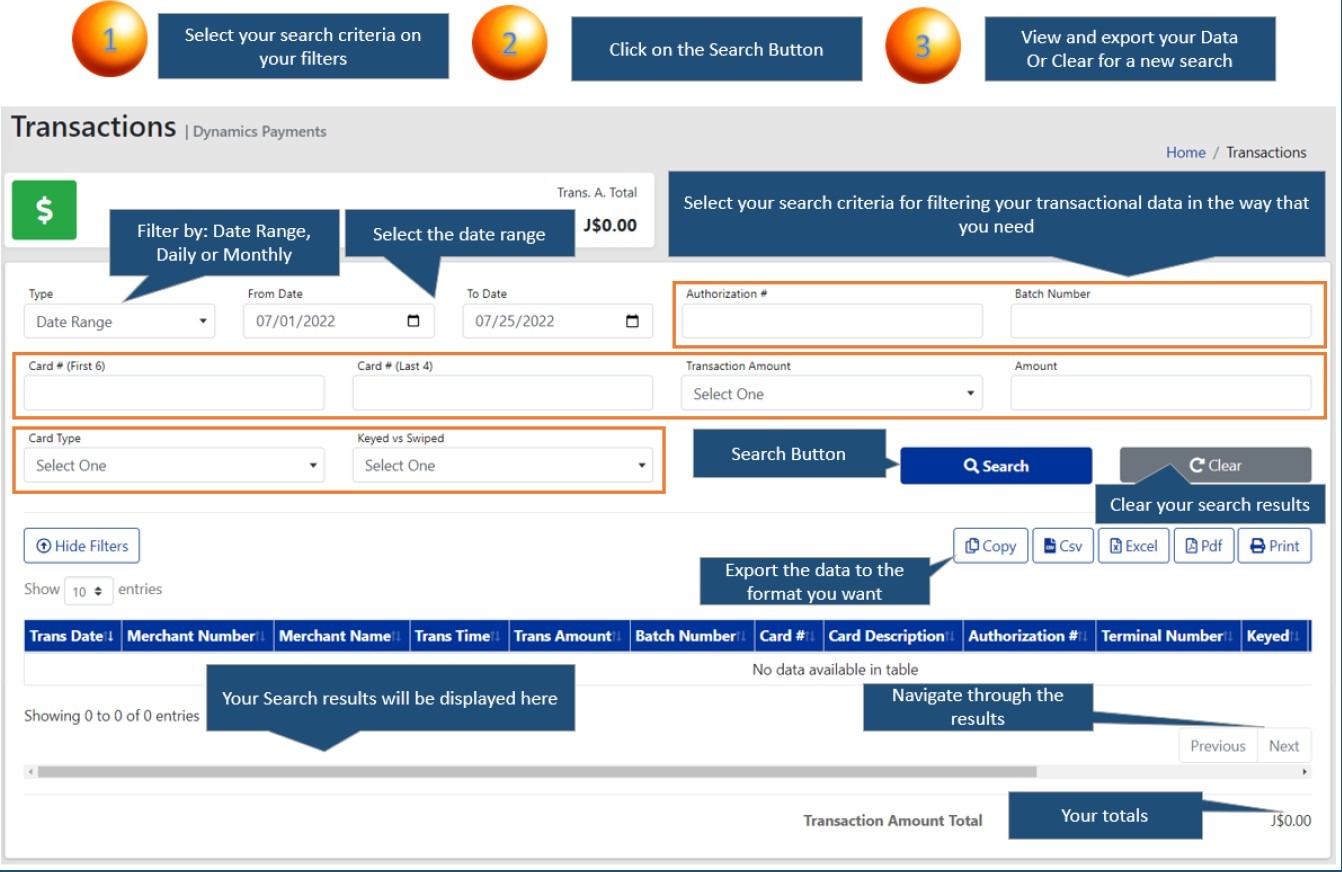 View Your Transactions – Dynamics Payments